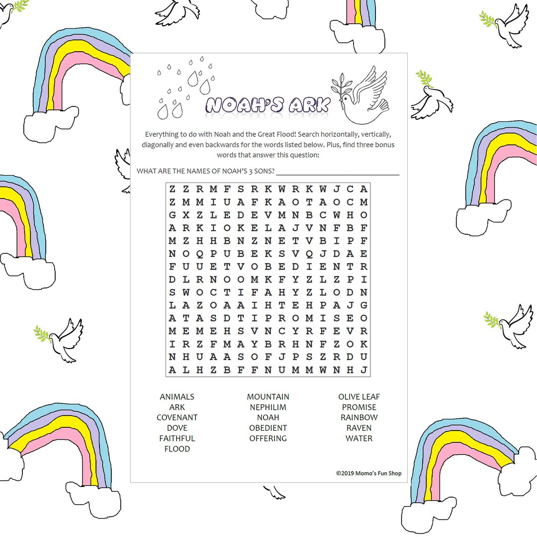 Noah's Ark Word Search Puzzle - JW Printables for Kids, Family Worship ...