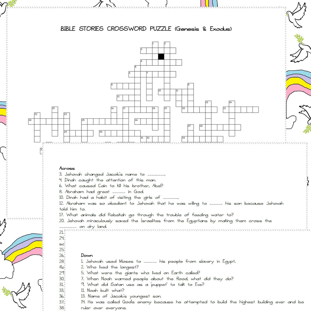 Bible Stories Crossword Puzzle Genesis & Exodus - JW Printables for ...