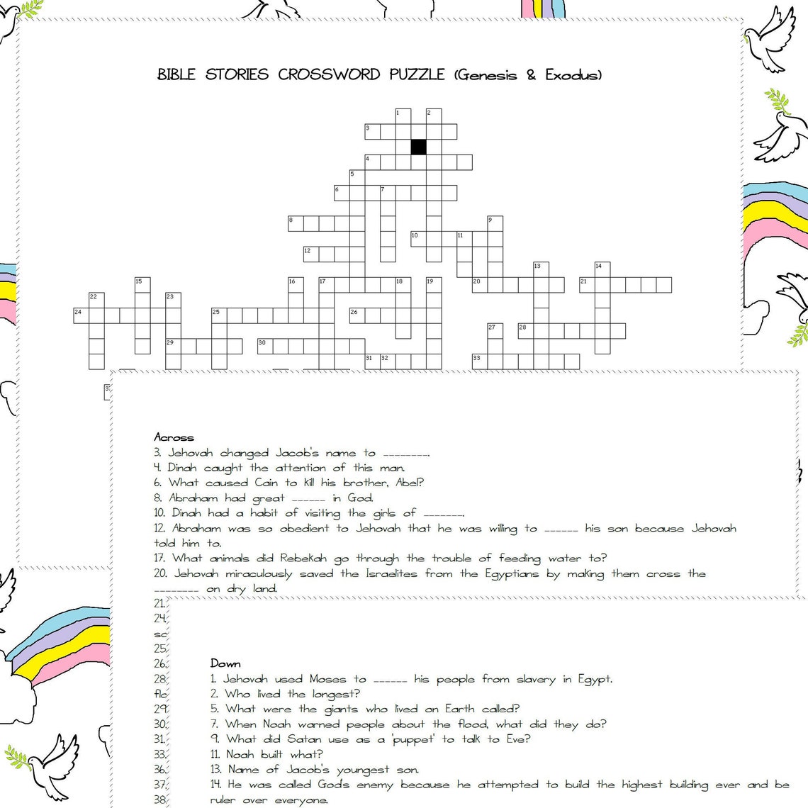 Bible Stories Crossword Puzzle Genesis & Exodus - JW Printables for ...