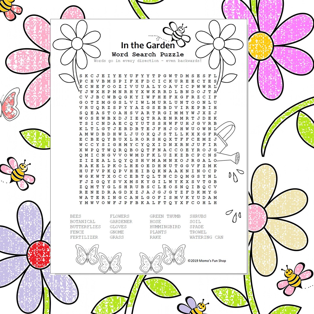 Garden Theme Word Search for Kids - Word Search, Party Favour ...