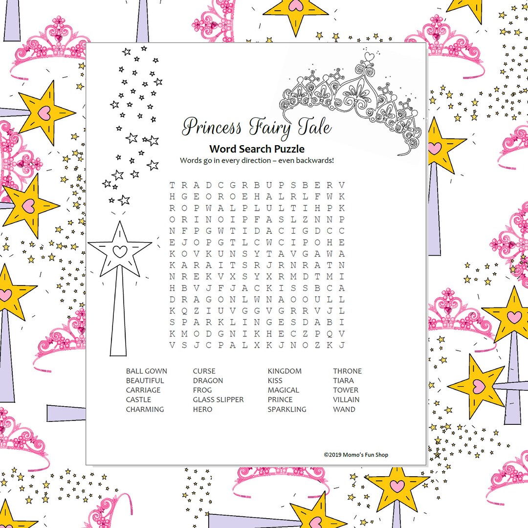 Princess Fairy Tale Word Search Puzzle - Party Printables for Kids ...