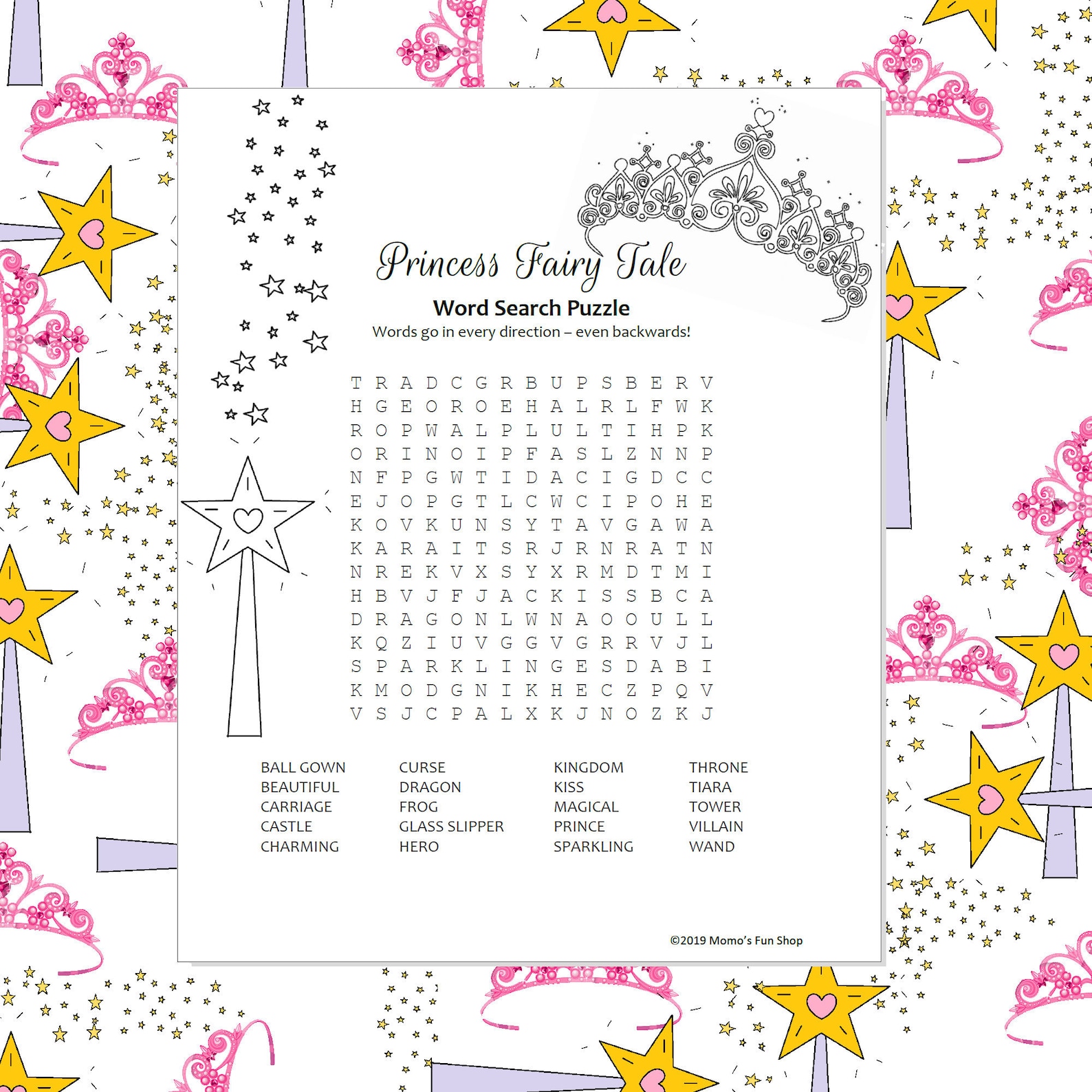Princess Fairy Tale Word Search Puzzle - Party Printables for Kids ...
