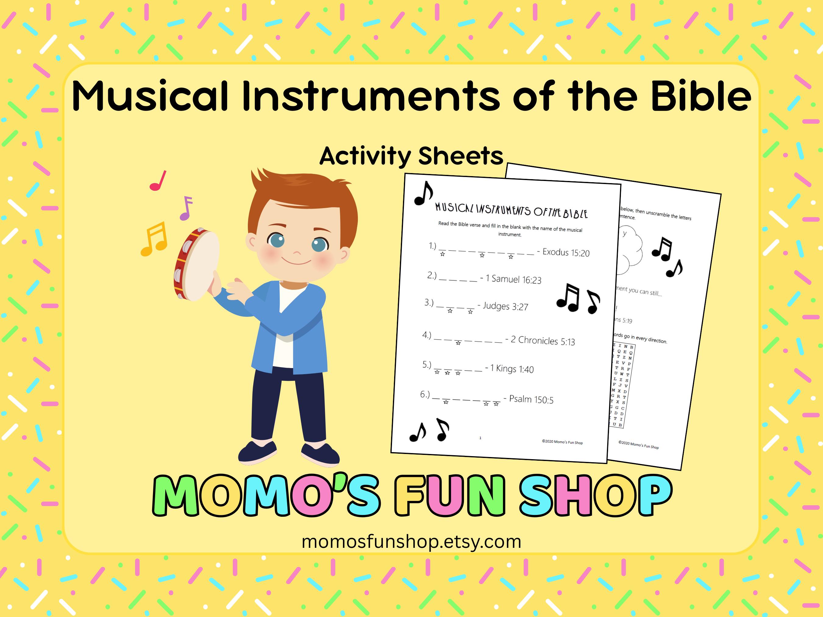 Musical Instruments of the Bible Activity Sheet and Word Search Puzzle ...