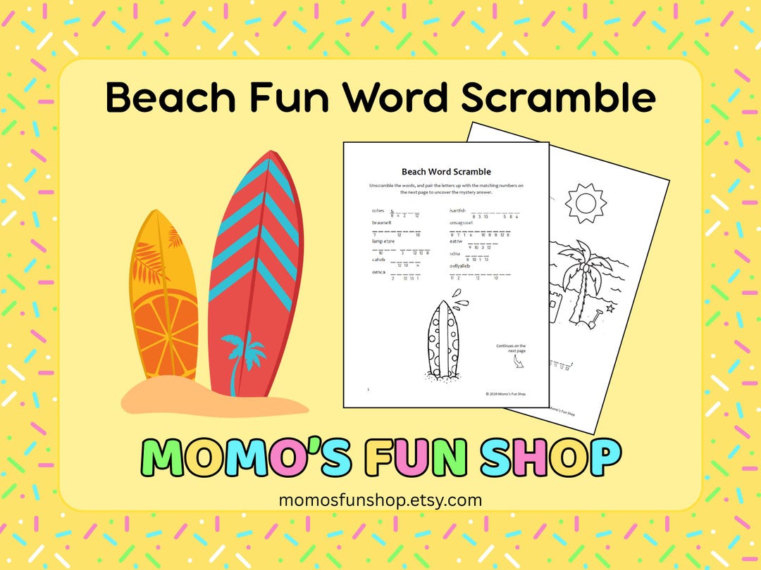 Beach Fun Word Scramble for Kids - Word Scramble, Party Favour ...