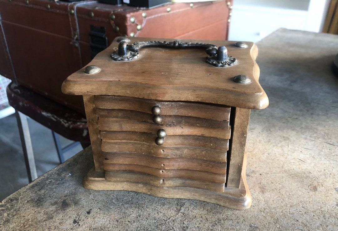 Vintage Wooden/metal Box With Coaster Drawers - Etsy