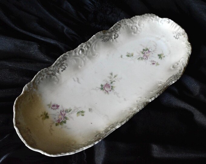 Vintage White Ornate Floral Long Oval Bowl - Etsy