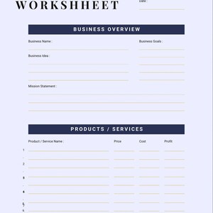Business Plan Worksheets - Etsy