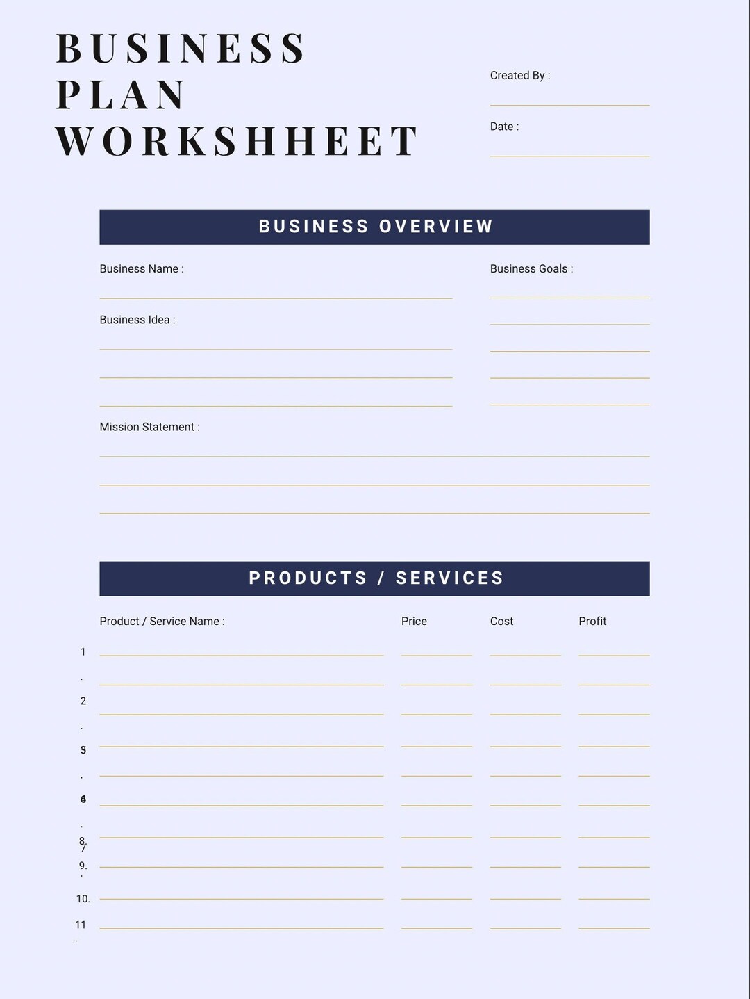 Business Plan Worksheets - Etsy