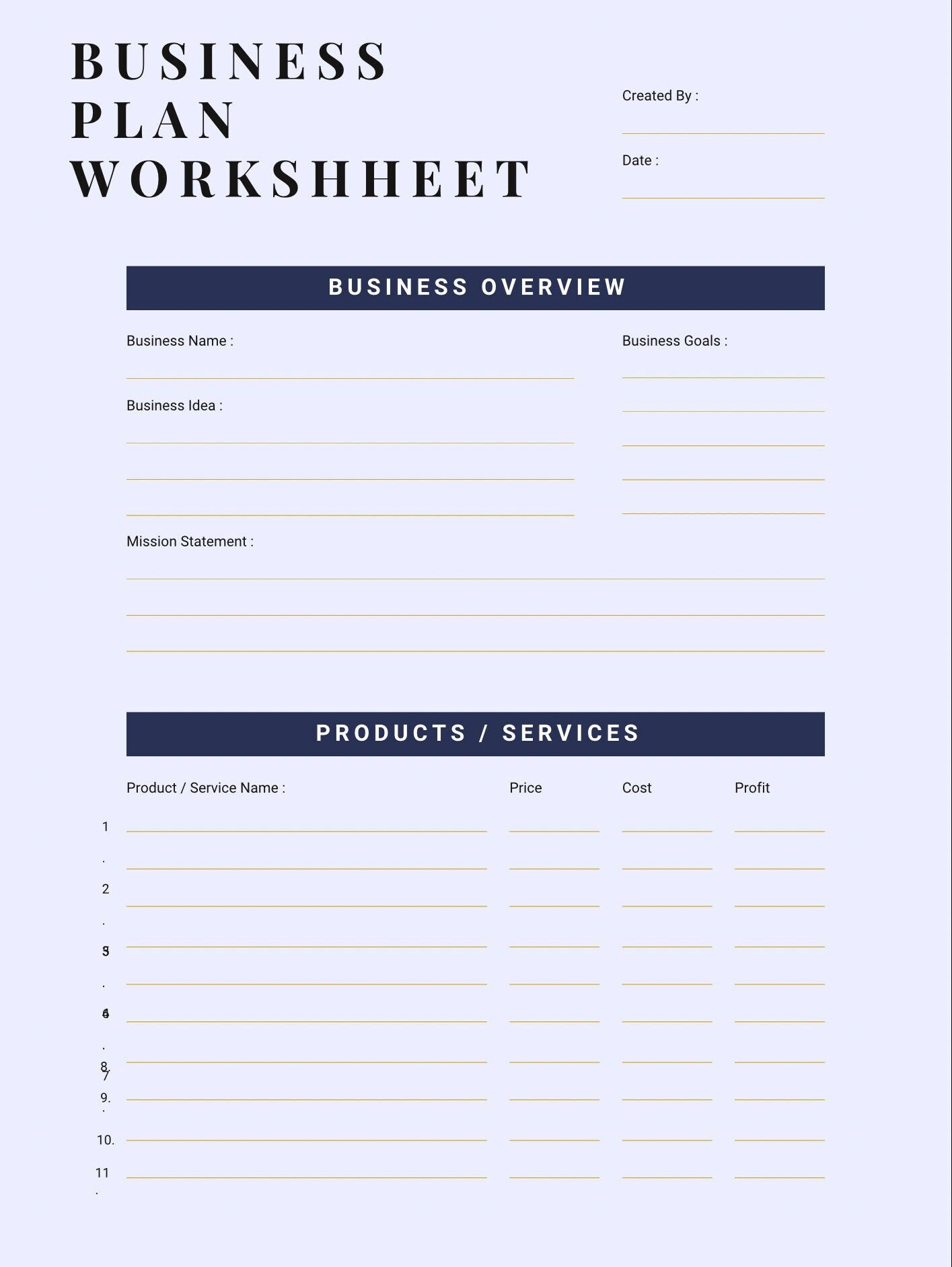 Business Plan Worksheets - Etsy