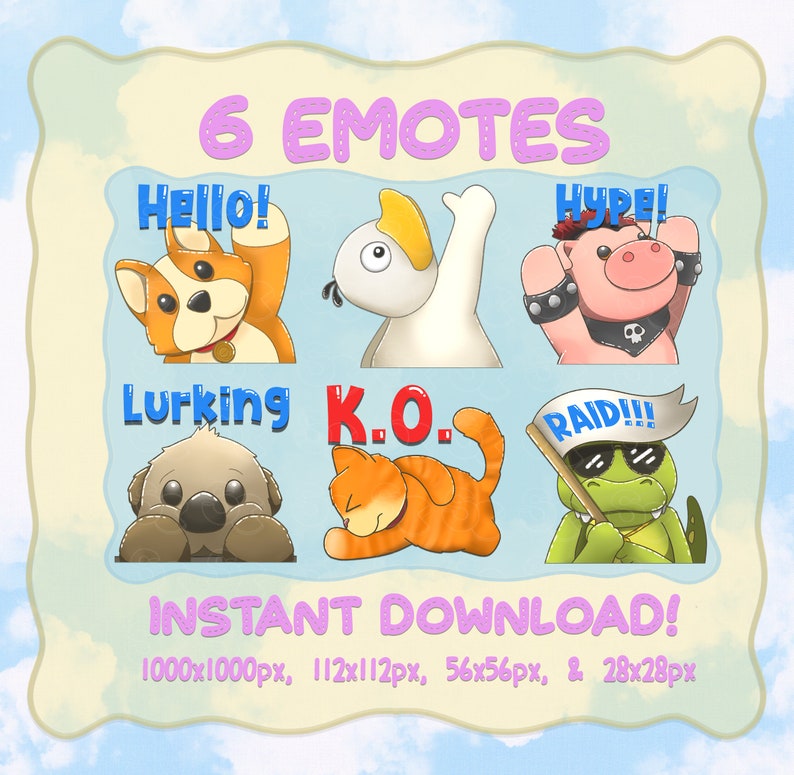 Kawaii Party Animals Twitch Emotes: Pig, Otter, Shiba Inu (digital ...