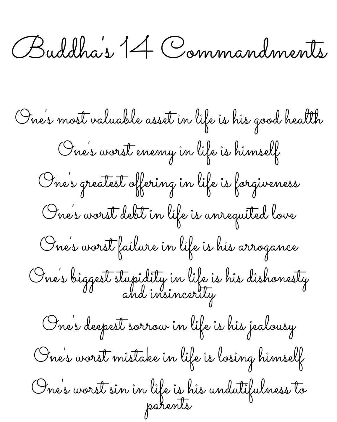 Buddha's 14 Commandments - Etsy