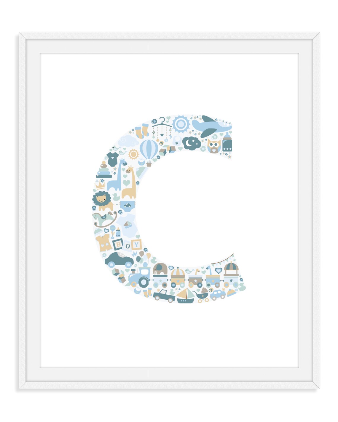 Letter C Blue Nursery Decor, Baby Name Initial, Set of 3 - Etsy