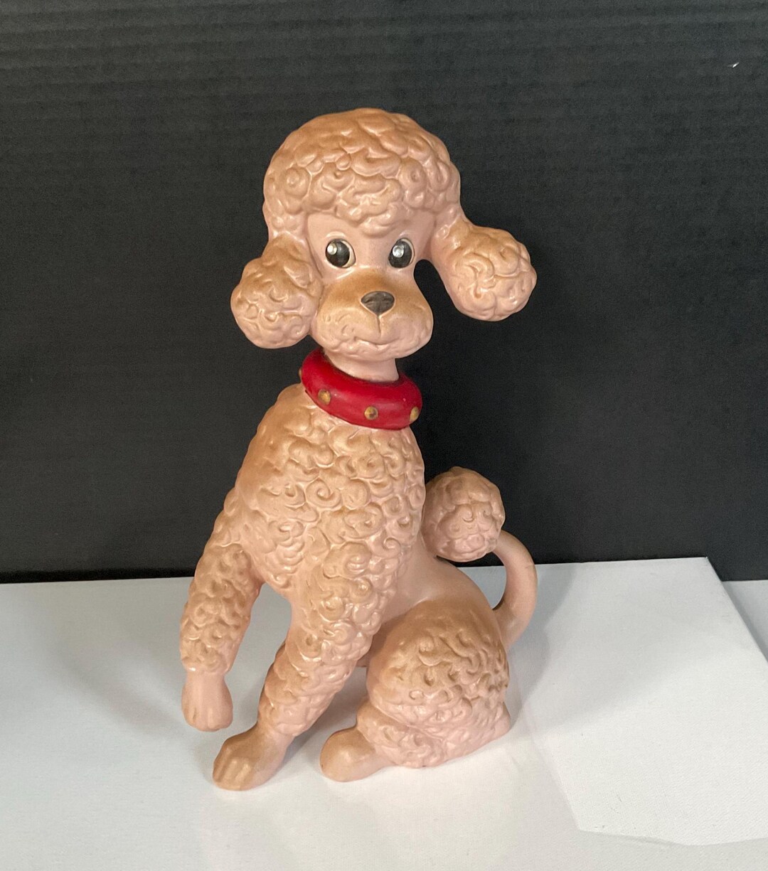 Vintage Large Ceramic Pink Poodle Figurine, Sitting Position, Textured ...