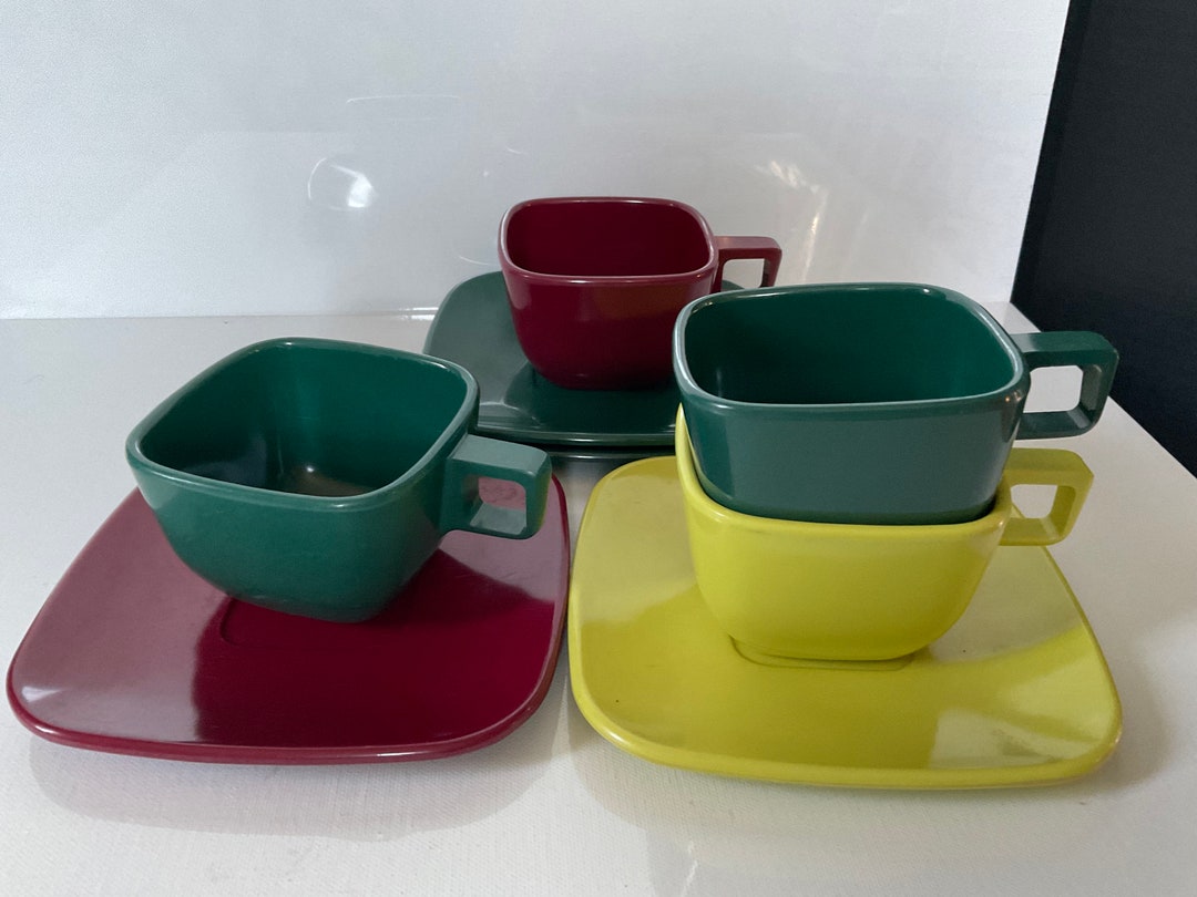Vintage MCM Brookpark Melamine Set of 4 Square Shape Coffee Cups and ...
