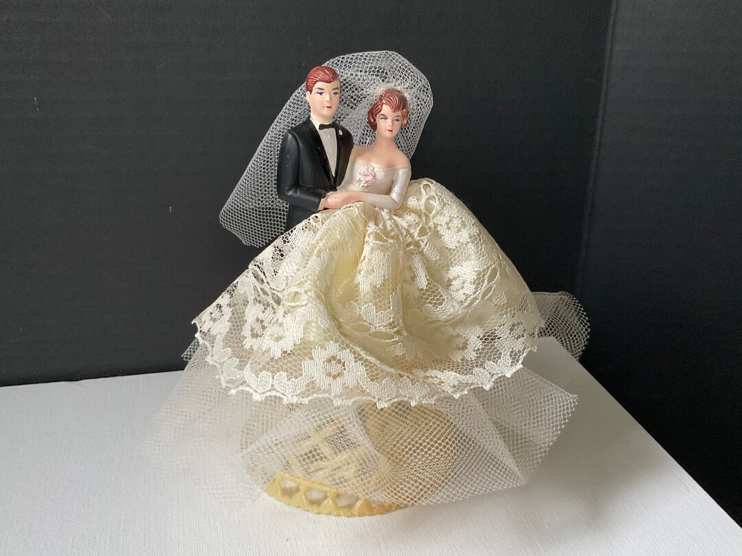 Vintage MCM Wedding Cake Topper Formal Attire Bride and Groom - Etsy