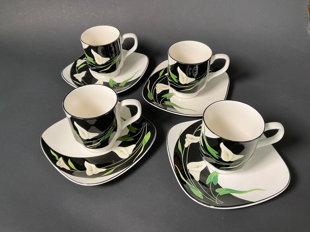 Vintage 1970’s MCM Sango Quadrille Cups and Saucers 4 Sets Semi ...