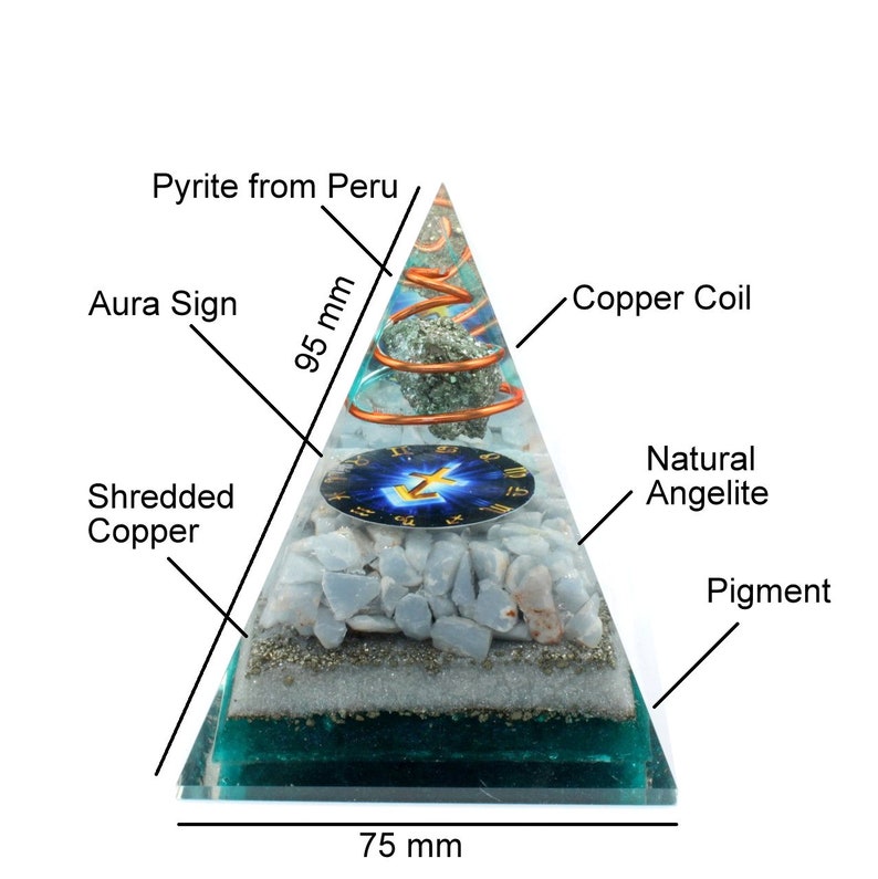 Orgonite Pyramid With Angelite and Pyrite EMF Buster Crystal Pyramid ...