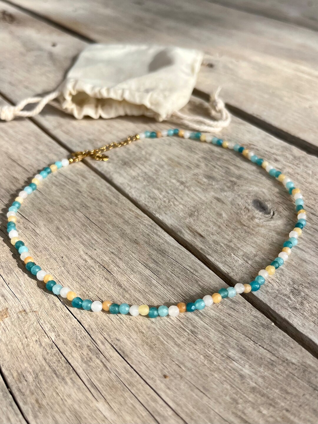 Surfer Necklace Surfer Choker Pearl Necklace Green Blue Gemstone Choker ...
