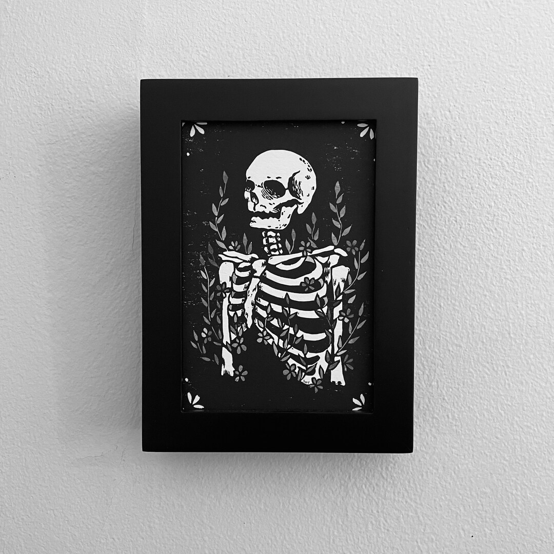 Skull Skeleton Plants Linocut Print Dark Art Gothic Decor - Etsy