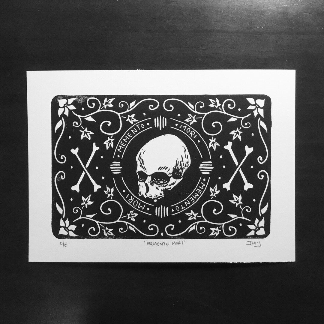 Linocut Linoleum Block Print Skull Memento Mori Macabre Dark - Etsy