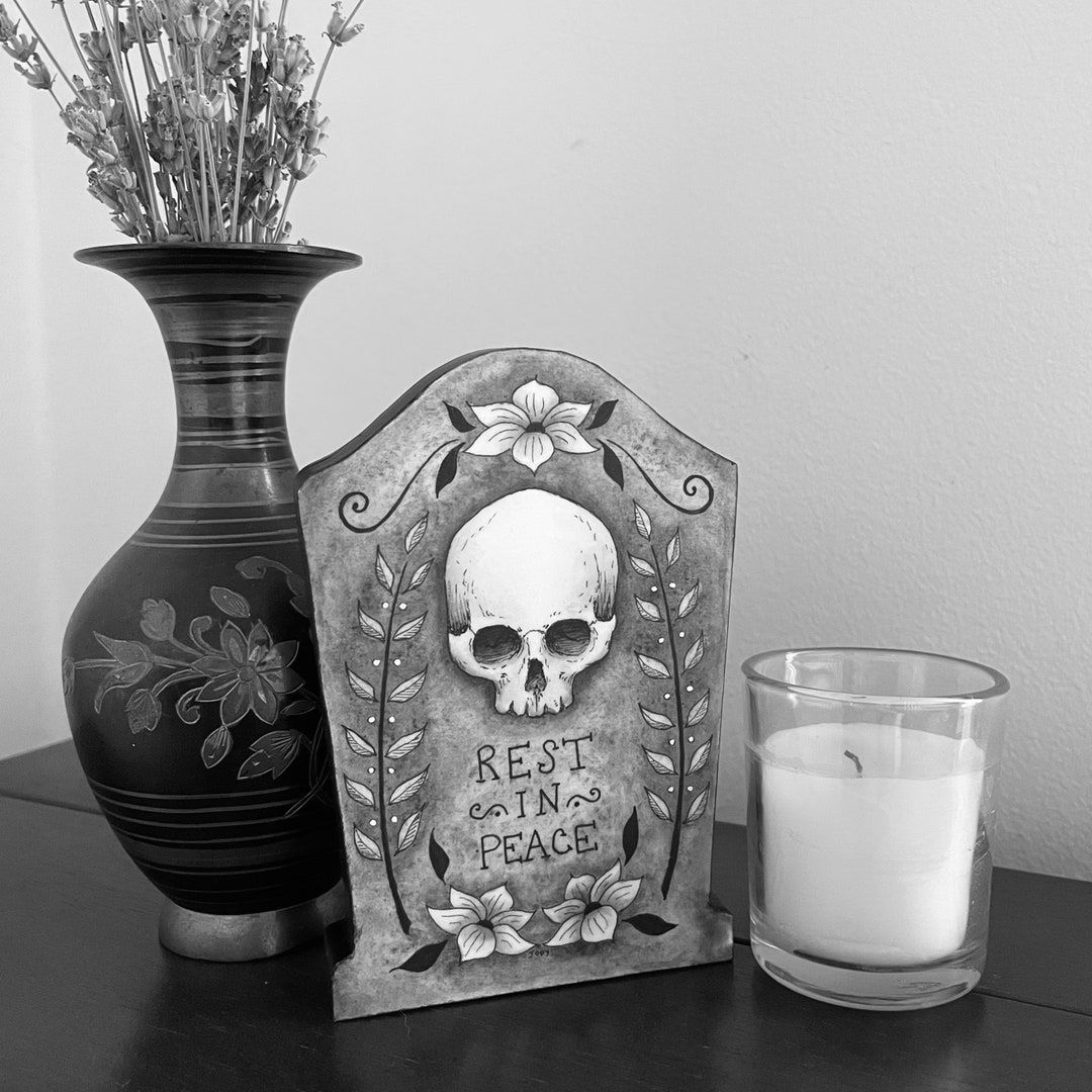 Original Art Skull Headstone Dark Art Gothic Decor on Plaque - Etsy