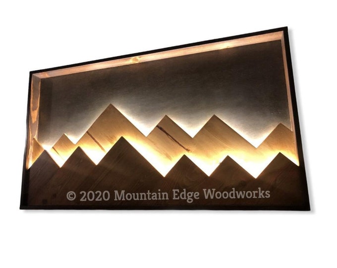 Large Mountain Illuminated Wall Art Handmade Stained LED Lighted ...