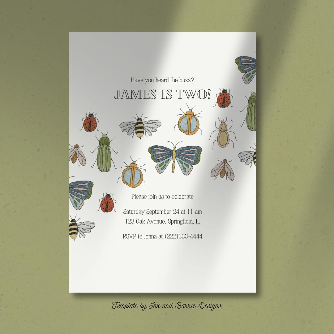 Editable Bug Toddler Birthday Invitation, Canva Template, INSTANT ...