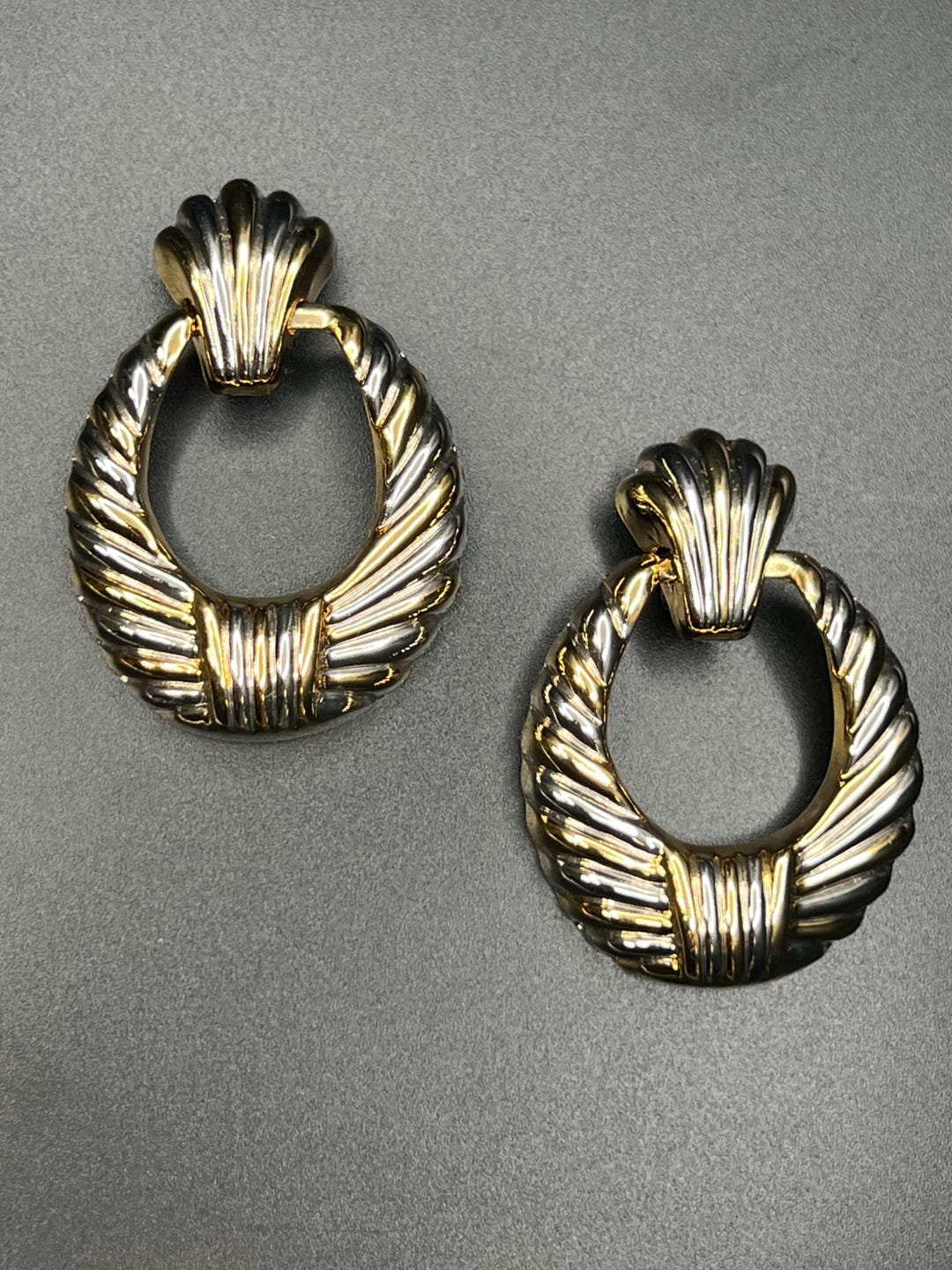 Vintage Two Tone Puffy Door Knocker Clip on Earrings. - Etsy