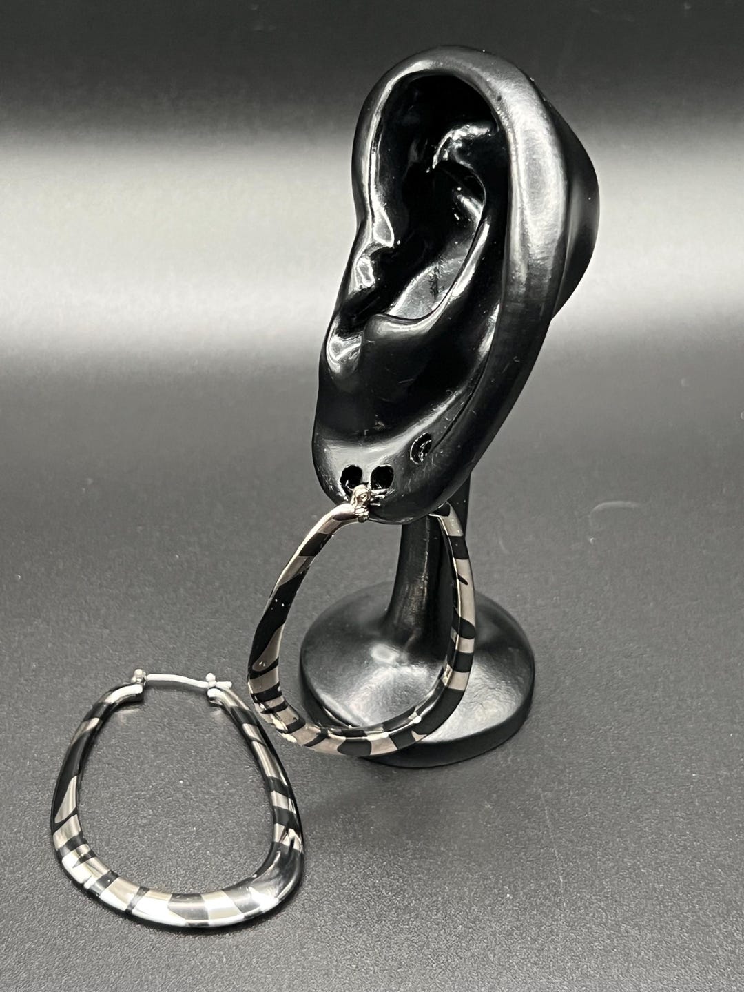 Vintage Silver and Black Tone Zebra Striped Hoop Earrings - Etsy