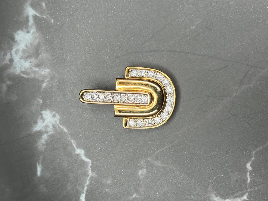 Vintage Signed Gold Tone U Shaped Pendant With Rhinestones - Etsy