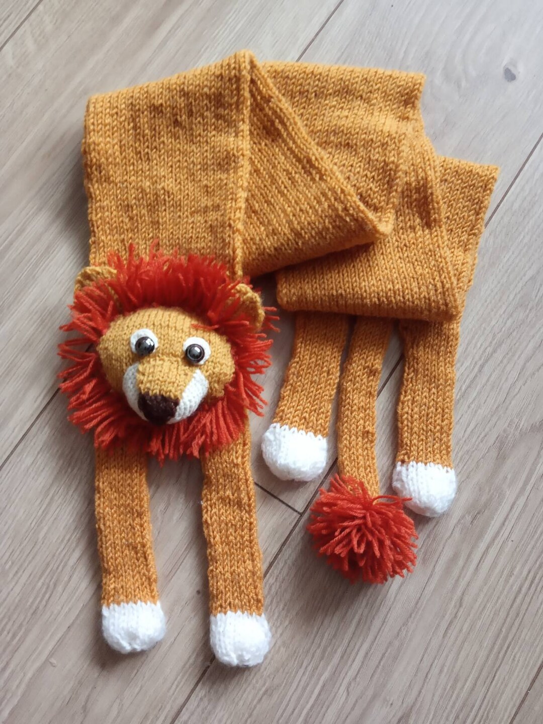 Knitted Lion Scarf: Handmade Merino Wool Blend, Kids Accessory - Etsy