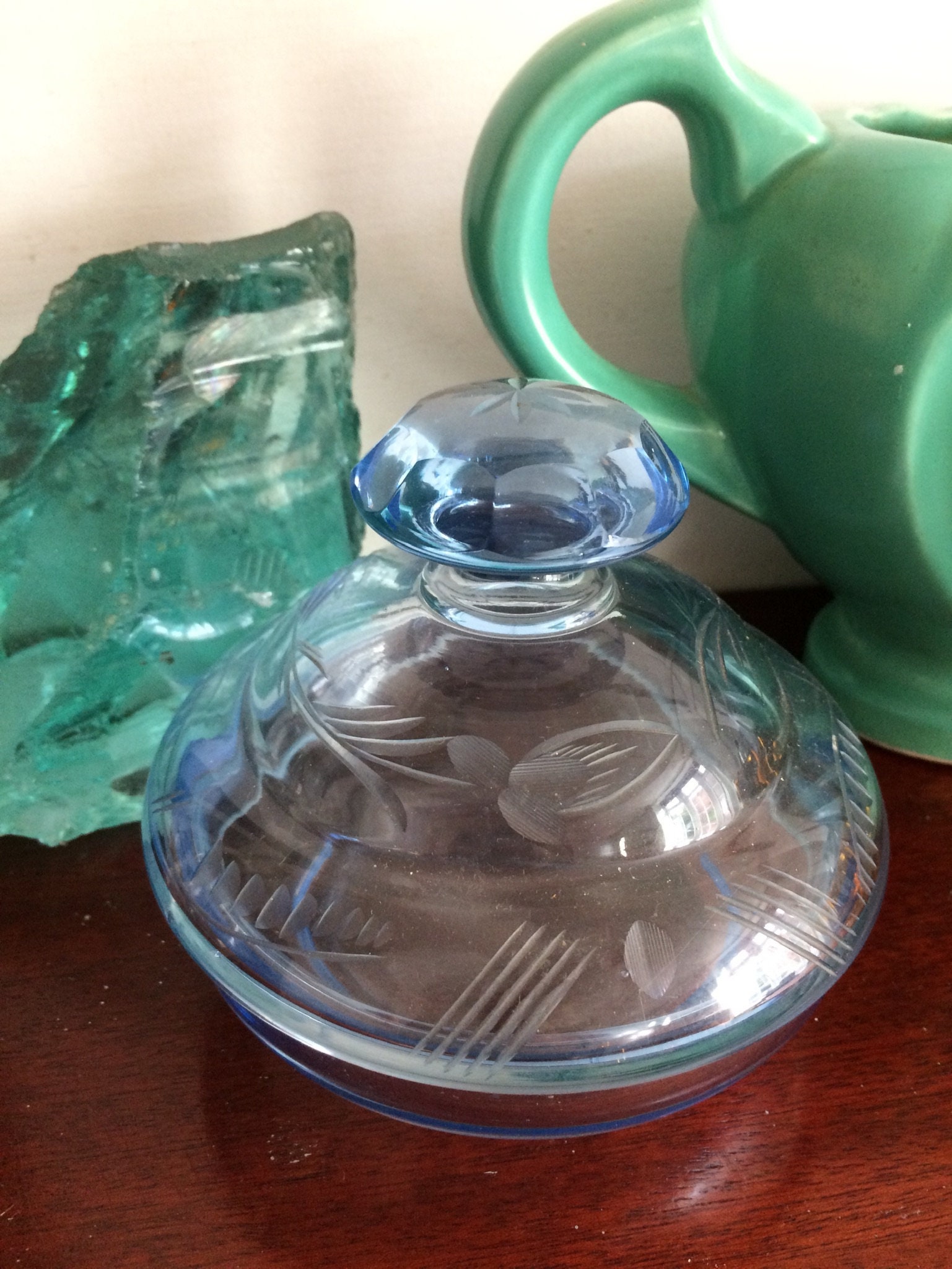 Gorgeous Sky Blue Glass Trinket Bowl with lid | Etsy