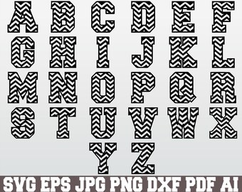Black and white digital chevron alphabet clipart chevron | Etsy