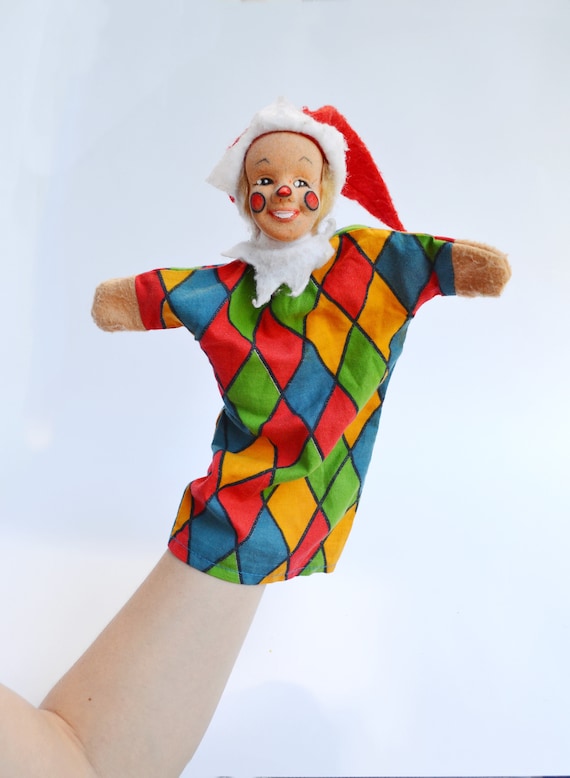 Rare Antique Hand Puppet Clown . Harlequin . Vintage Hand | Etsy