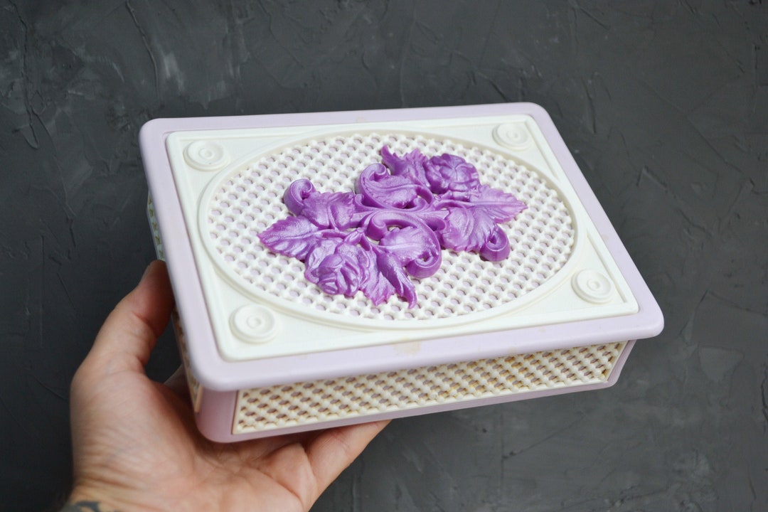 Girls Purple Floral Design Jewelry Box . Plastic Trinket Box ...