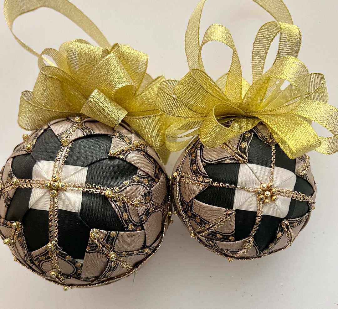 Christmas Pair of 3" and 4" Round Ornaments, Black and Gold Ornaments ...