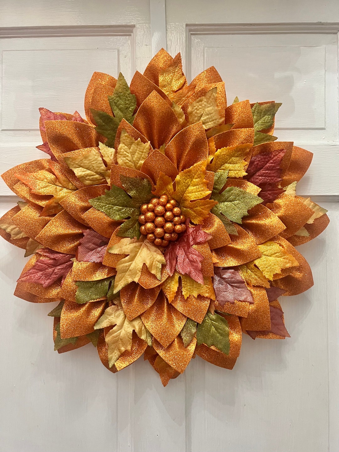 Custom Glitter Fall Flower Wreath,fall Wreath, Autumn Glitter Wreath ...