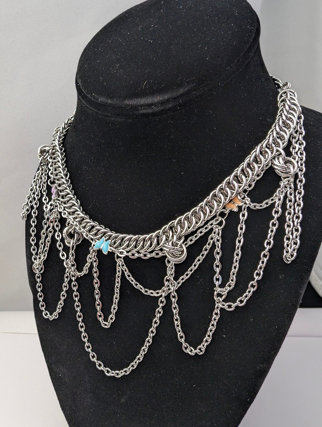 14.75 Neck Piece Chainmaille Necklace Silver/colorful Butterfly Enamel ...