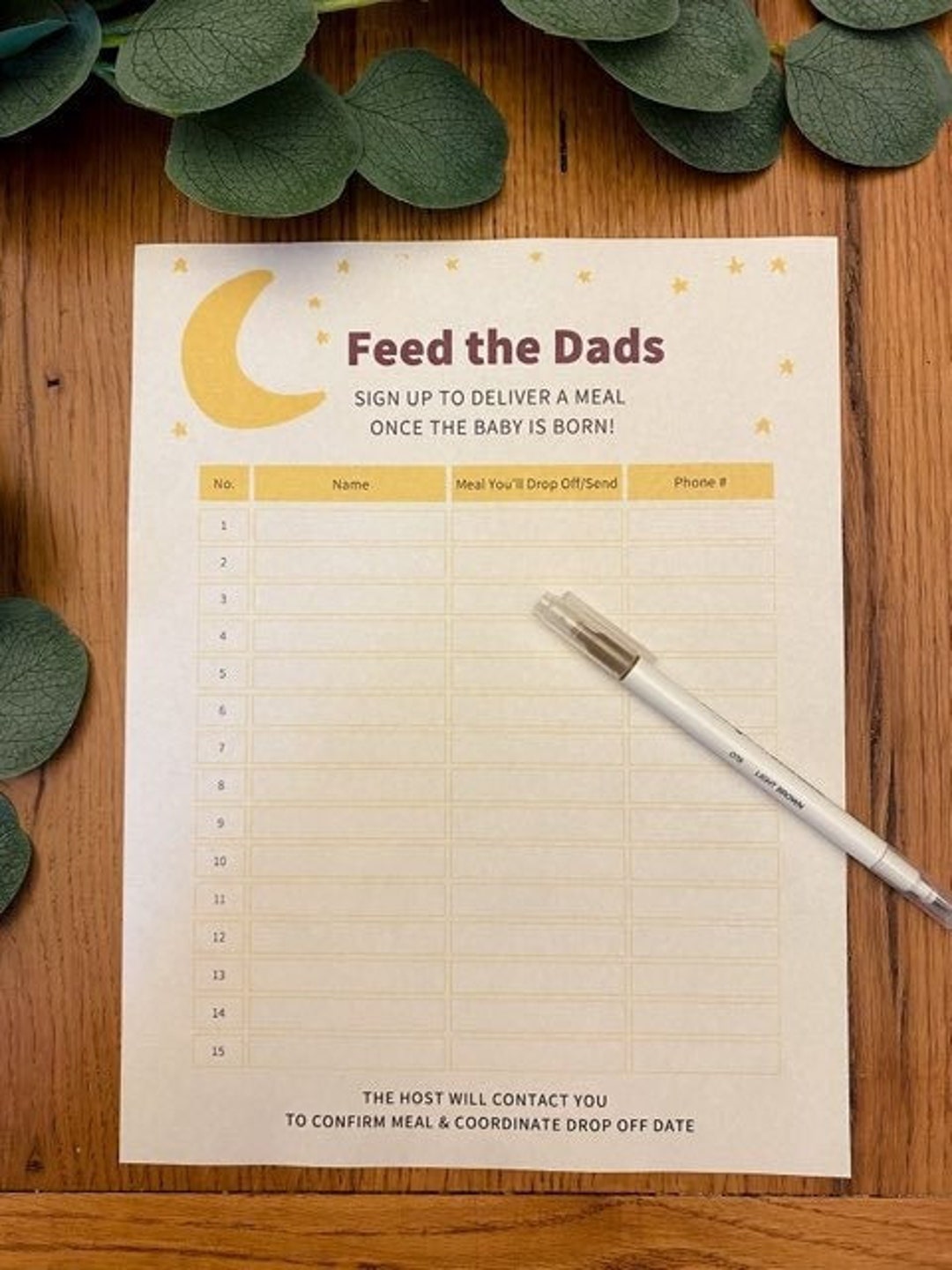Baby Shower Meal Train Sign Up Sheet Moon And Stars Dads Printable Etsy