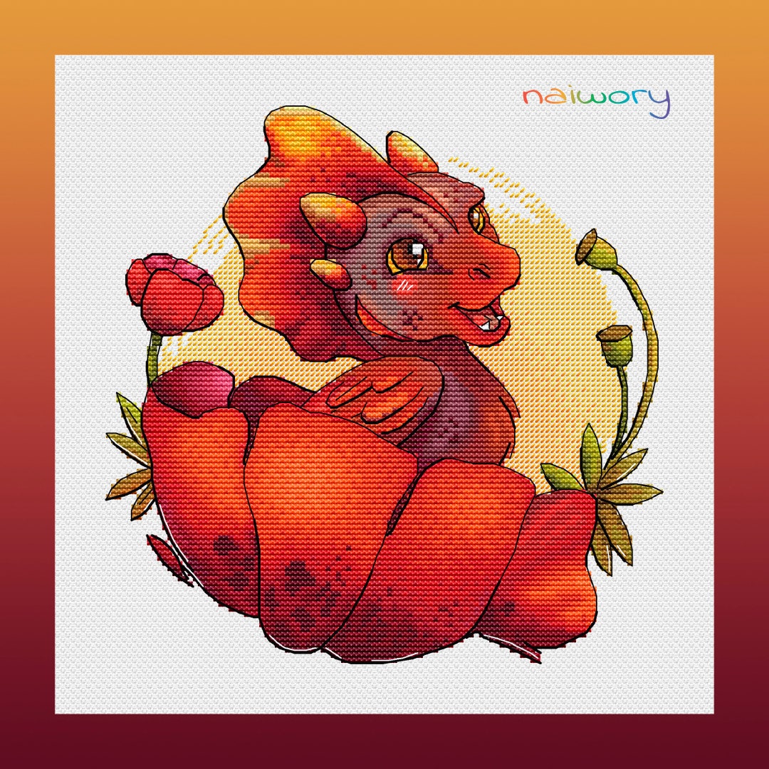 Poppy Dragon Cross Stitch Pattern - Etsy