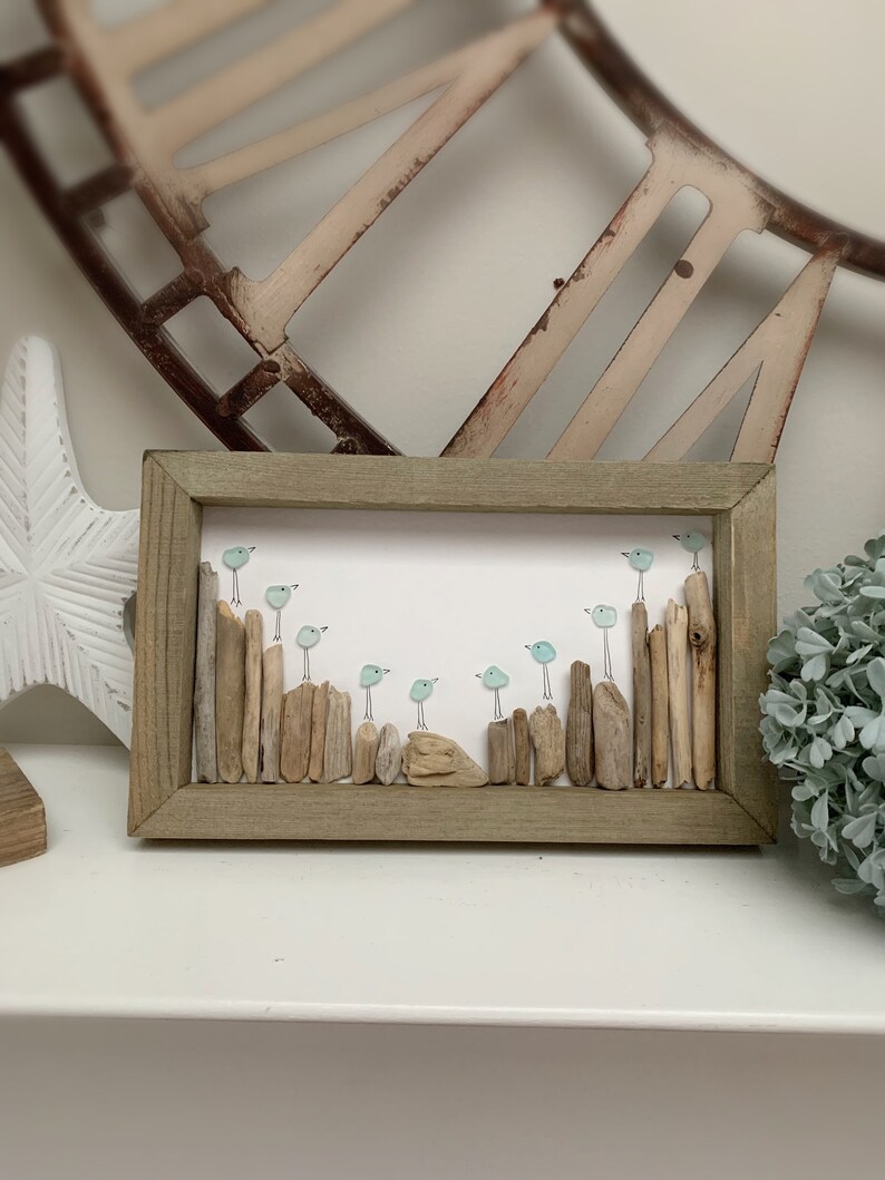 Sea Glass Bird Art Sea Glass Birds And Driftwood Art Etsy Canada