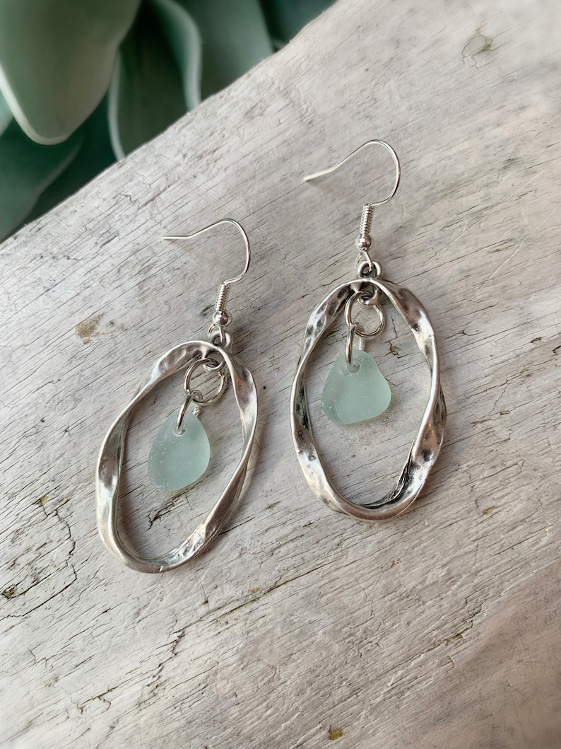 Sea Glass Earrings 2 Light Aqua Blue Sea Glass & Antiqued - Etsy Canada