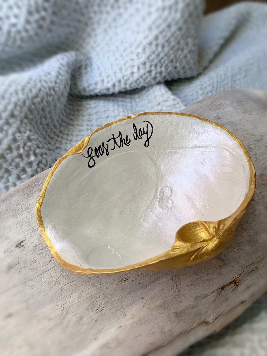 Hand-painted Seashell Jewelry Dish: Gold Accent Coastal Decor - Etsy