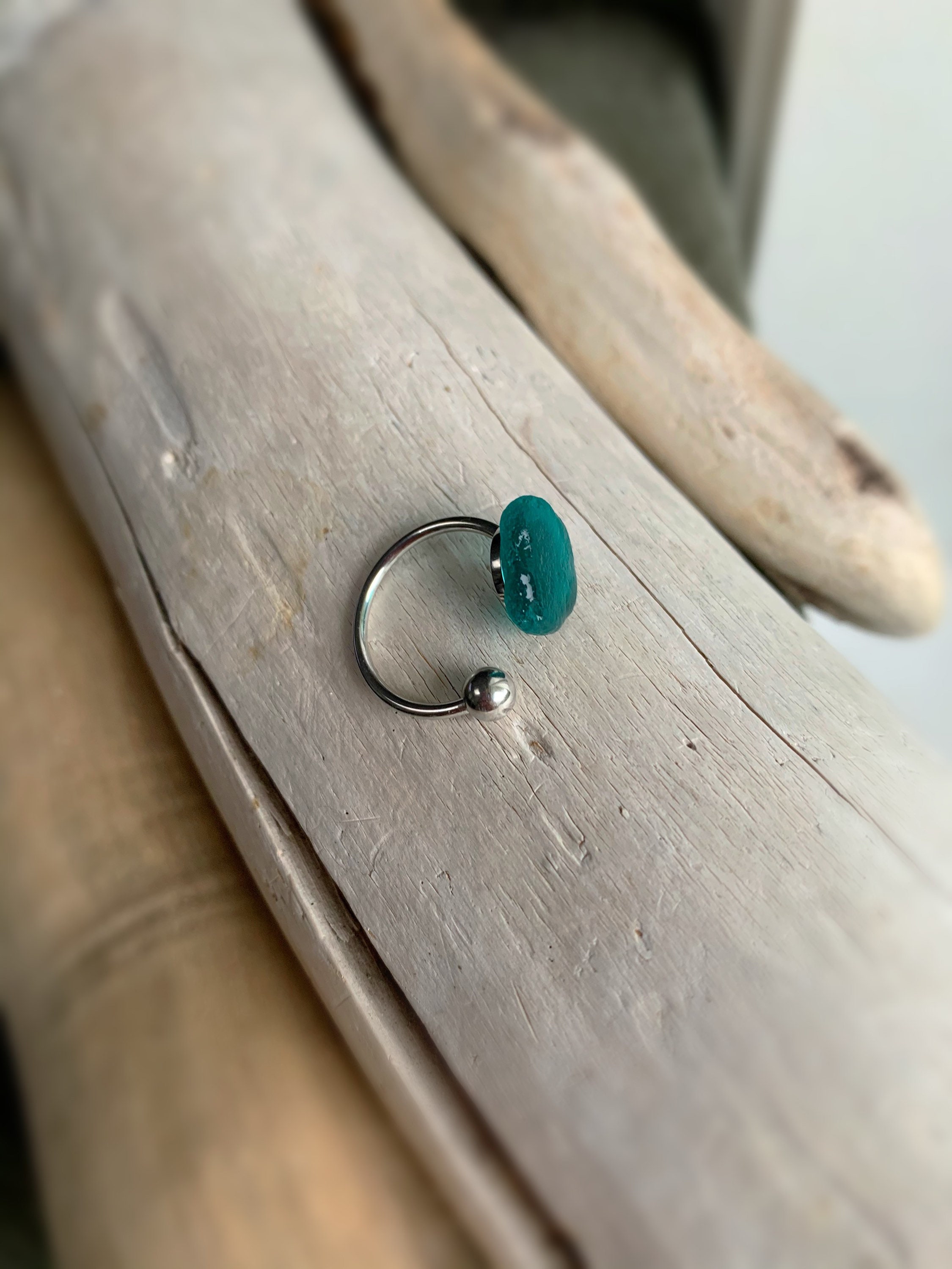 Beautiful and Extremely Rare Turquoise Blue Sea Glass & Silver Ring, Size 6