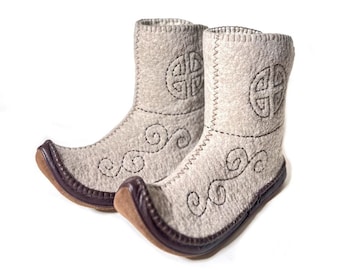 Mongolian Felt Boots, Orange, Beautiful With Leather Sole, Best Yurt ...