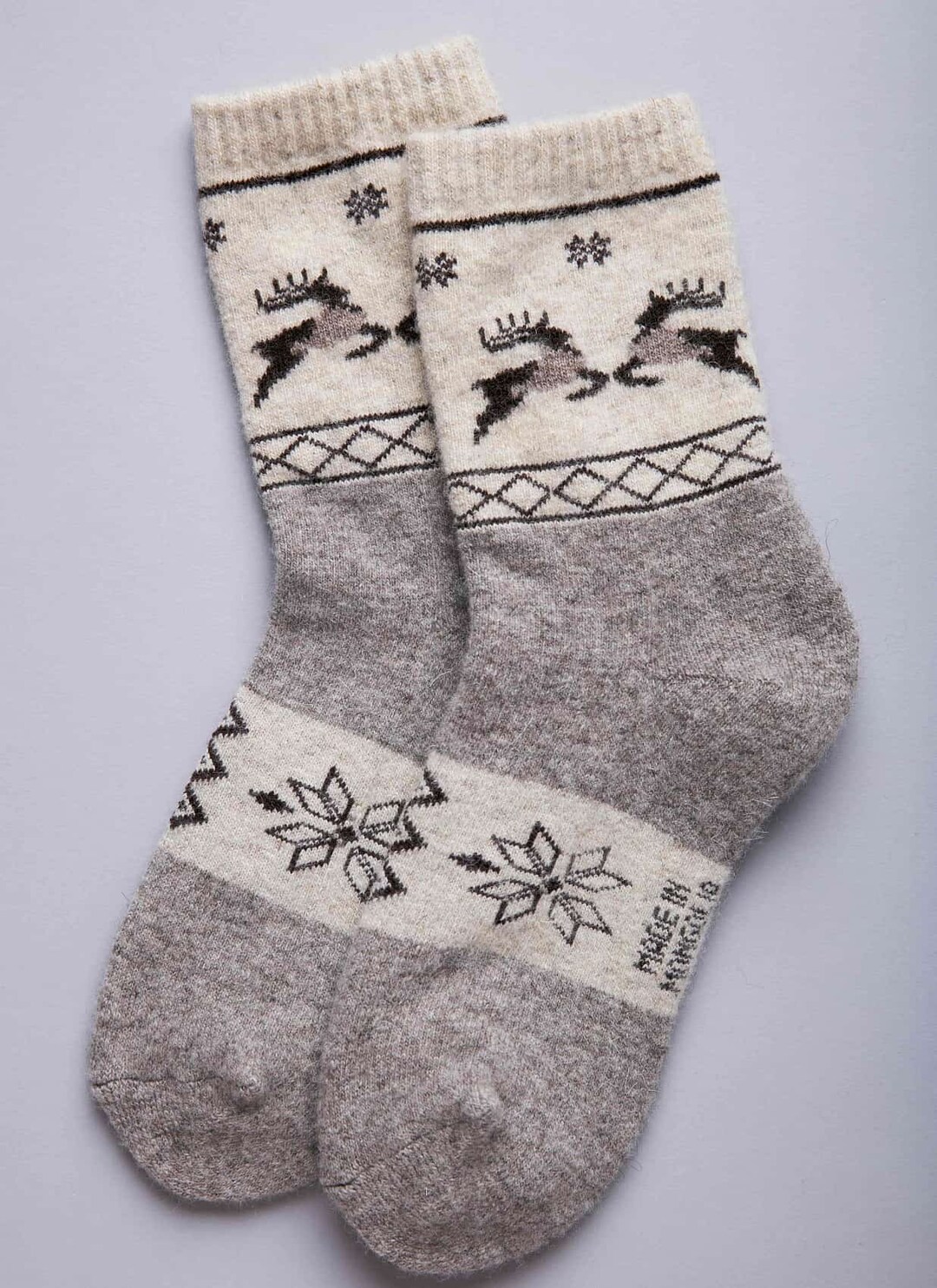 100% Sheep Wool Socks With Snowflakes and Deer - Etsy