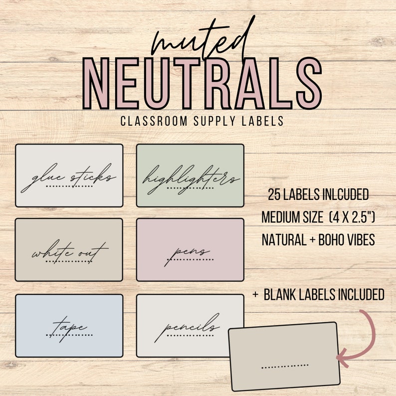 Printable Classroom Supply Labels Muted Neutrals School Supply Labels ...