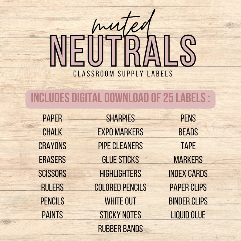 Printable Classroom Supply Labels Muted Neutrals School Supply Labels ...