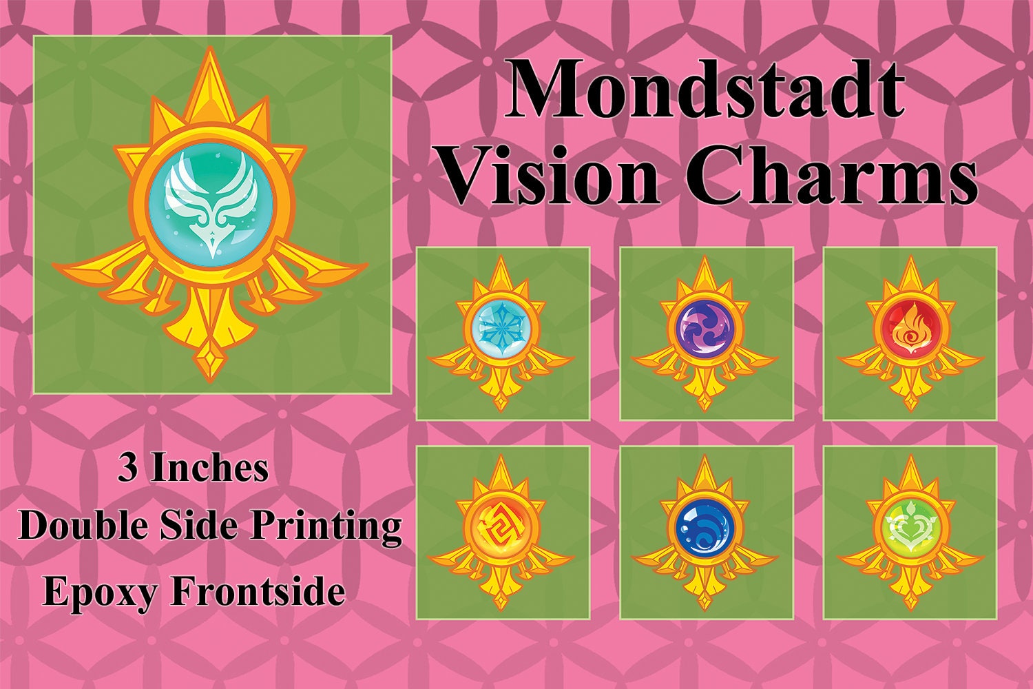 Genshin Impact Mondstadt Vision 3inch Acrylic Charms - Etsy