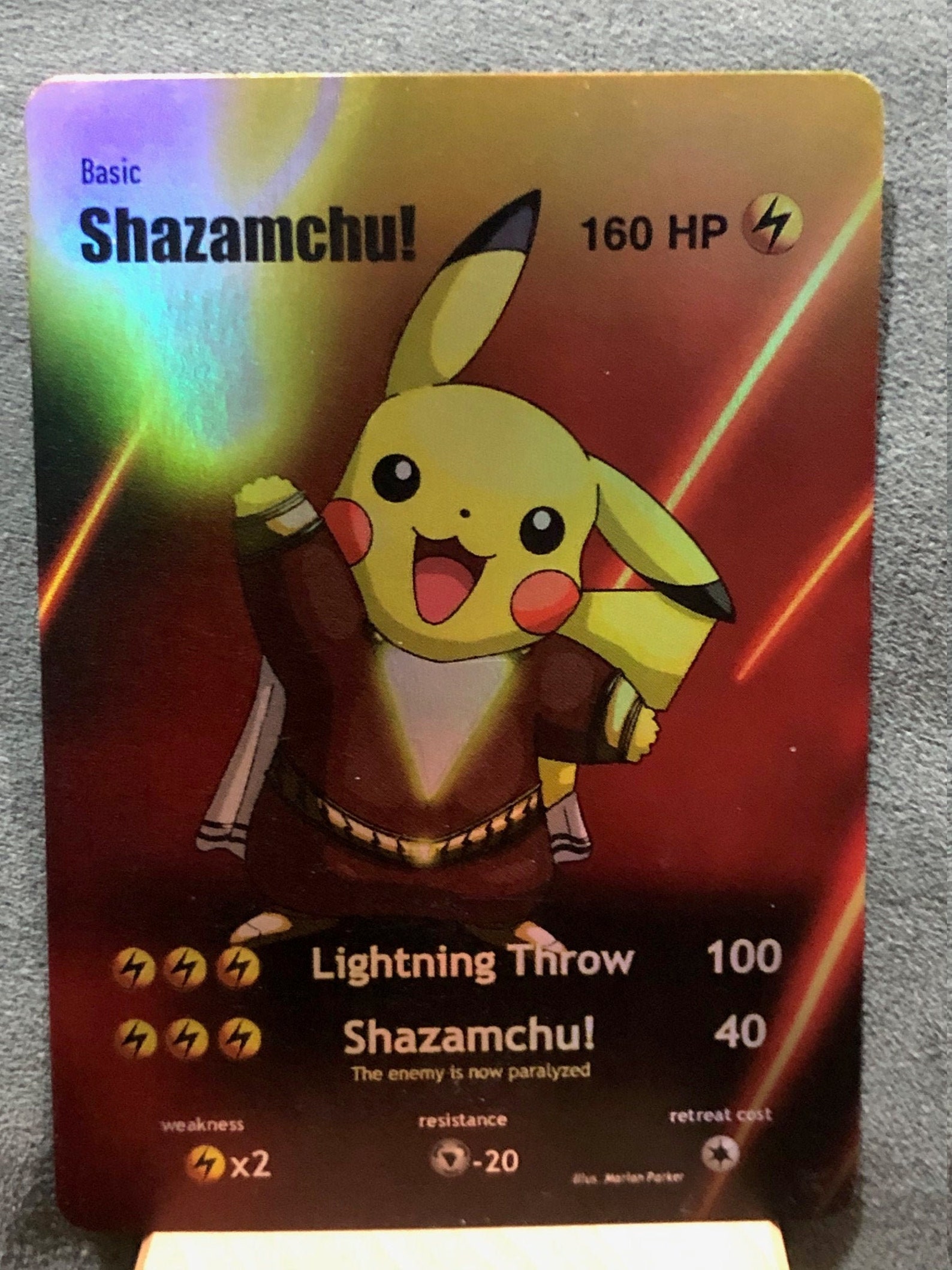 Custom Pokémon Card Shazamchu shazam Pikachu Full Art - Etsy